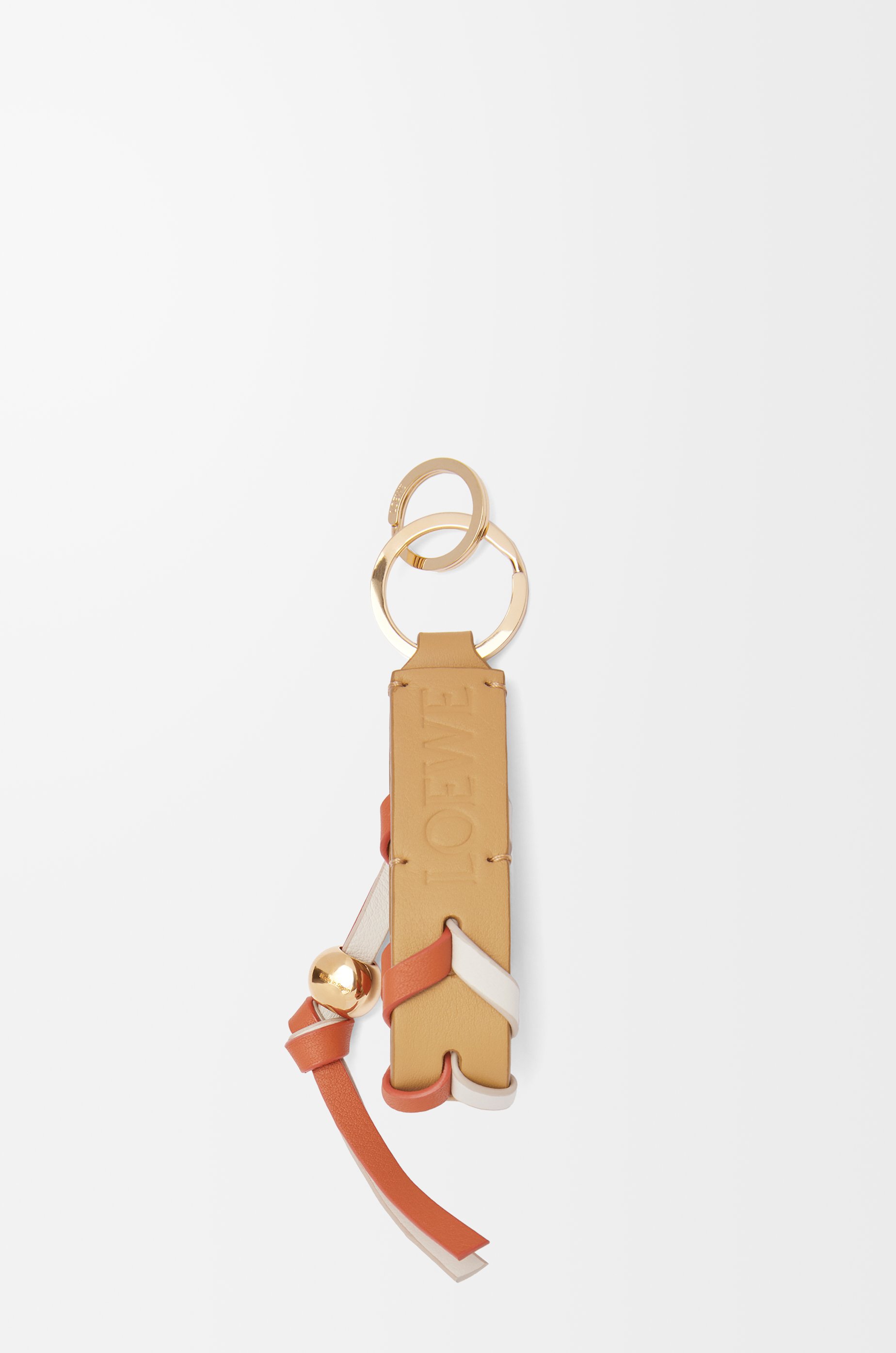 Loewe Braided Keyring In Classic Leather Skin - Soft White/Maple